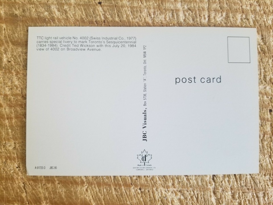 TTC LIGHT RAIL VEHICLE #4002,JULY,1984 ON BROADWIEW AVENUE.VTG TROLLEY ...