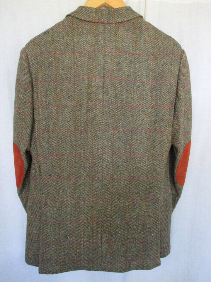 Martin Dingman Mens Field Jacket 44L Brown Harris Tweed Elbow Patches ...