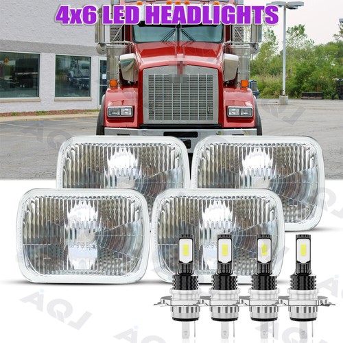 4pcs 4x6" inch Led Headlights Hi/Lo Beam for Peterbilt Kenworth T800 ...