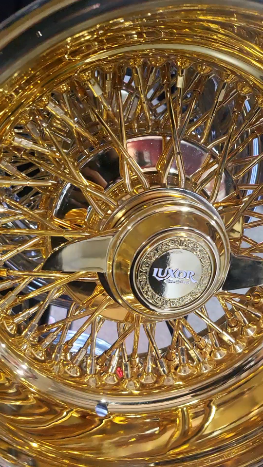 13x7 Luxor Rev 72 Spoke Cross Lace All Gold Lowrider Wire Wheel Rims ...