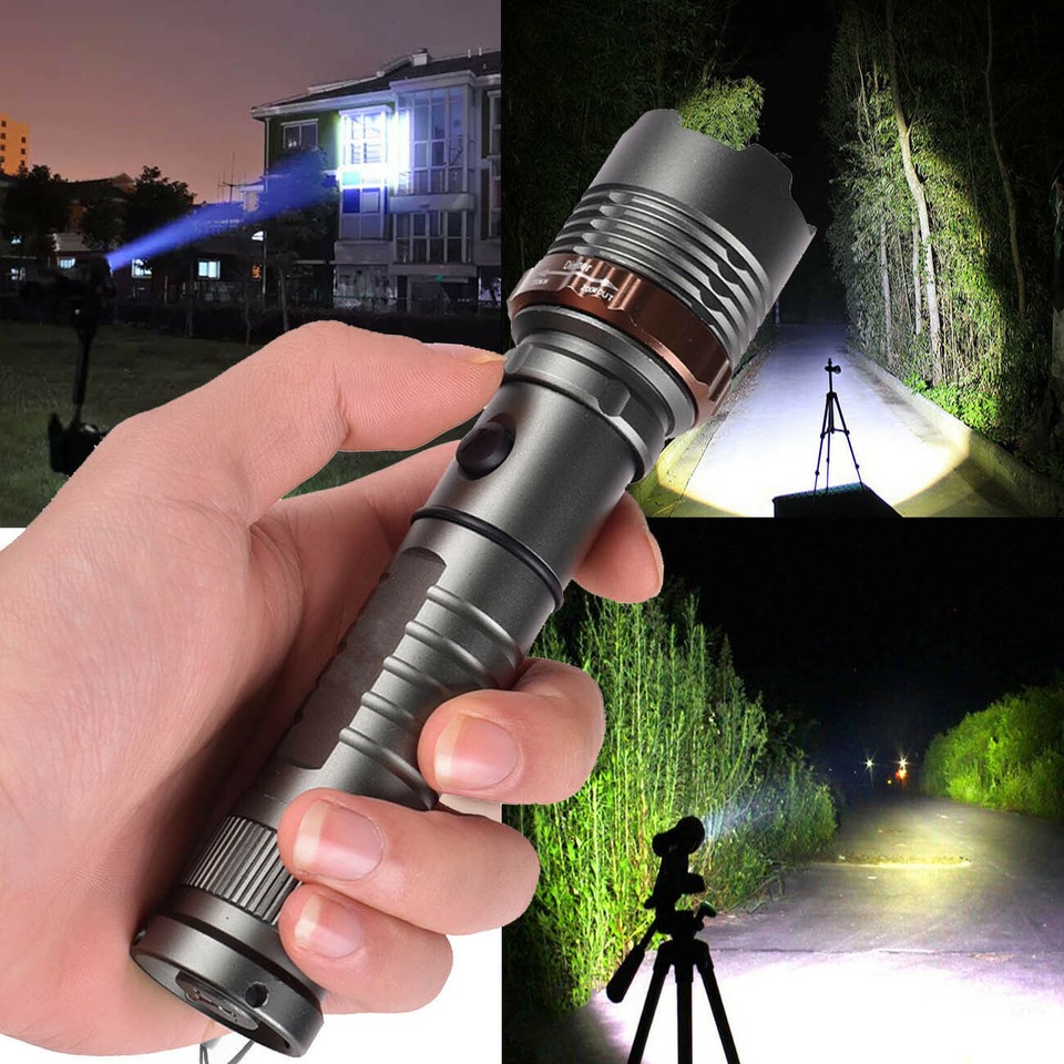 2x Brightest 9500000LM Powerful LED Tactical Flashlight Rechargeable ...
