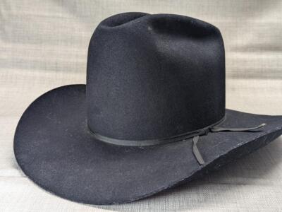 vintage STOCKMAN cowboy hat 7-3/8 black WESTERN wool TALL rodeo WIDE ...