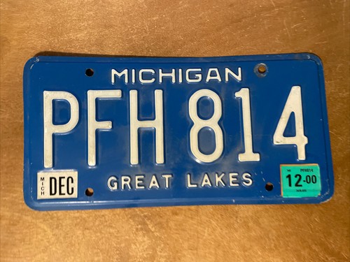 2000 Michigan License Plate Great Lakes Blue # PFH 814 | eBay