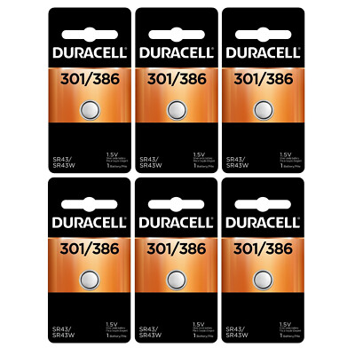 6 x 301/386 Duracell Silver Oxide Batteries (AG12, 10L124, SR1142W ...