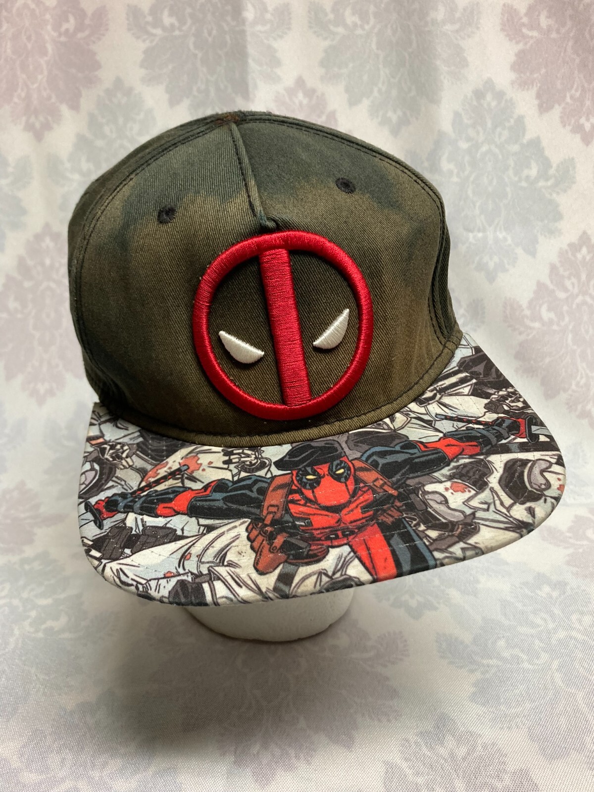MARVEL DEADPOOL Snapback Baseball Cap Hat Ombre Olive Drab Embroidered ...