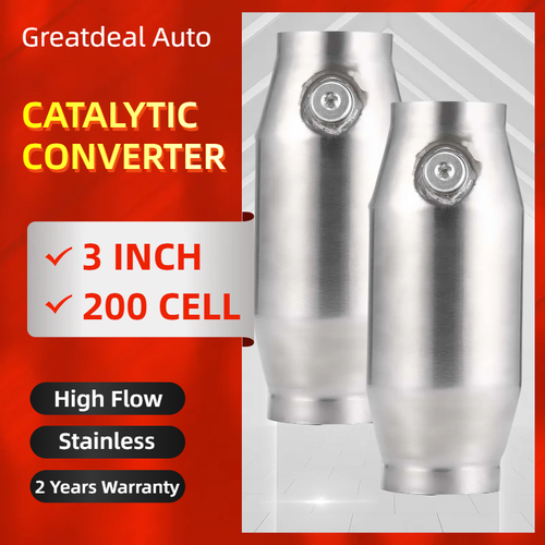 2xCatalytic Converter 3" 200 Cell Weld High Flow Stainless Steel Round ...