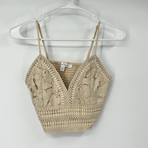 Crochet Beige Bralette Festival Boho Hippie Peasant Tank Top Cropped ...