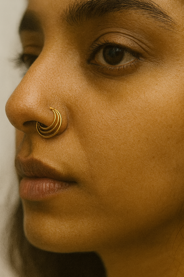 14k Gold Nose Ring Hoop • Triple Band Gold Septum Ring • Dainty Gold ...