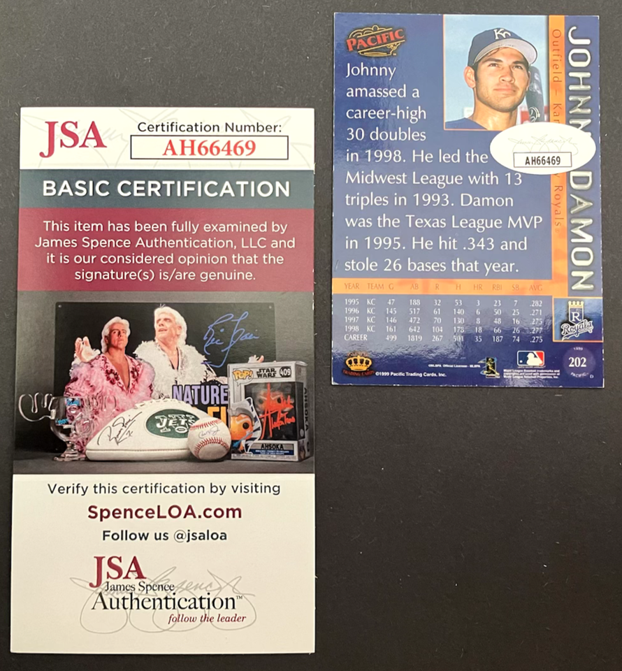 Johnny Damon 1999 Pacific #202 Hand Signed Kansas City Royals JSA CERTIFICATE | eBay