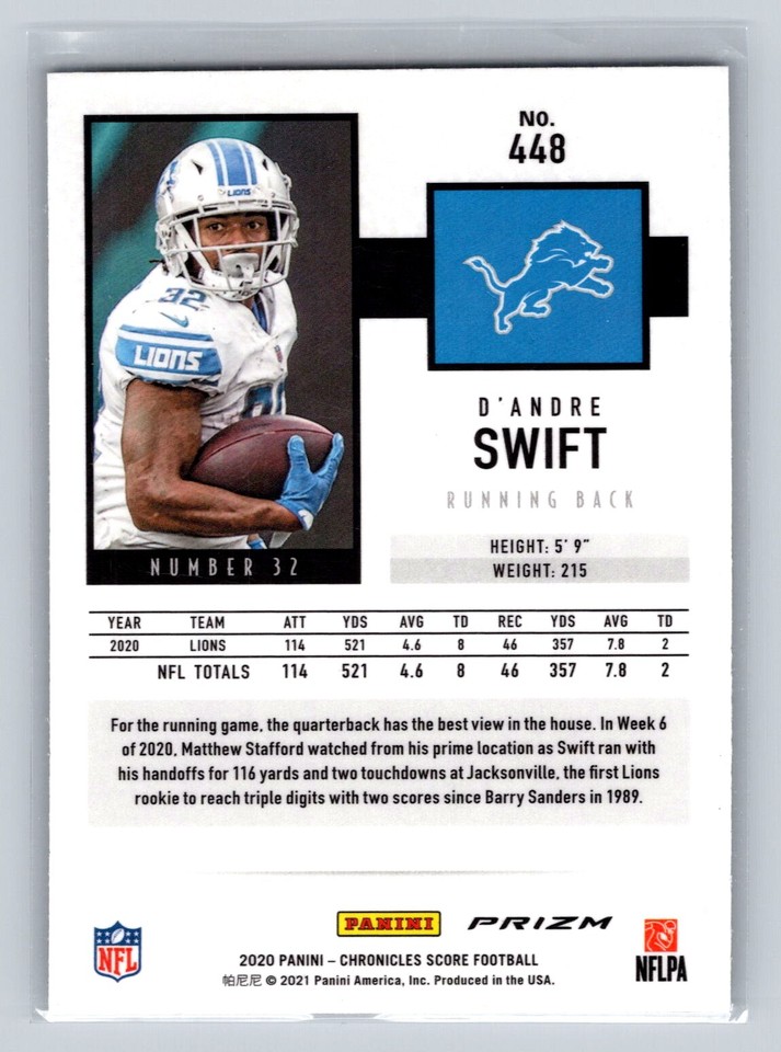 2020 Panini Chronicles #448 D'Andre Swift Score Update Rookies Near ...