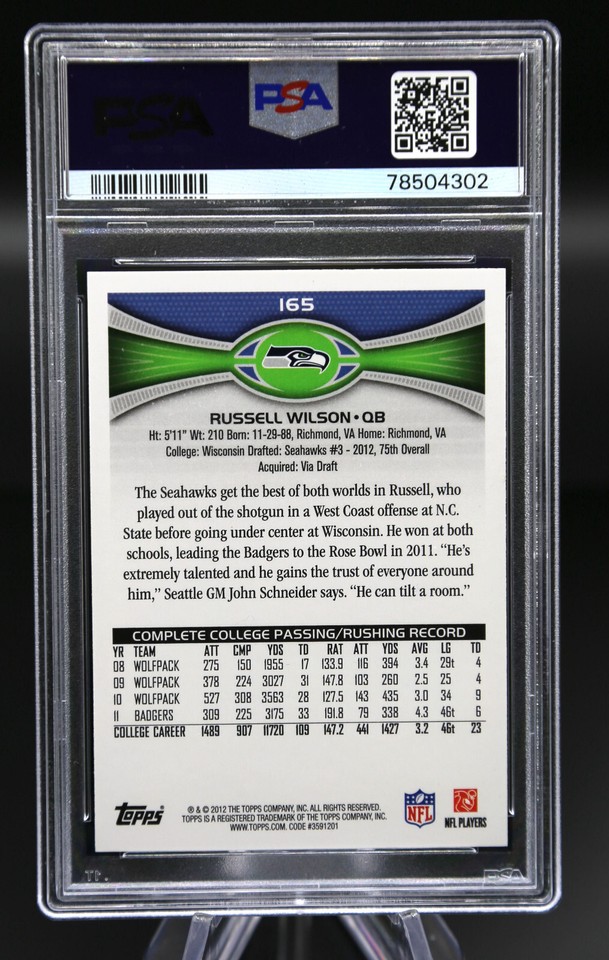 2012 Topps RUSSELL WILSON #165 Rookie RC Stands Visible Steelers PSA 10 ...