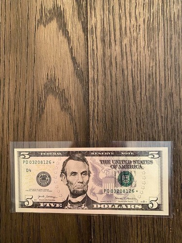UNCIRCULATED Star Note 2017 A $5 DOLLAR BILL PD03208126 | eBay