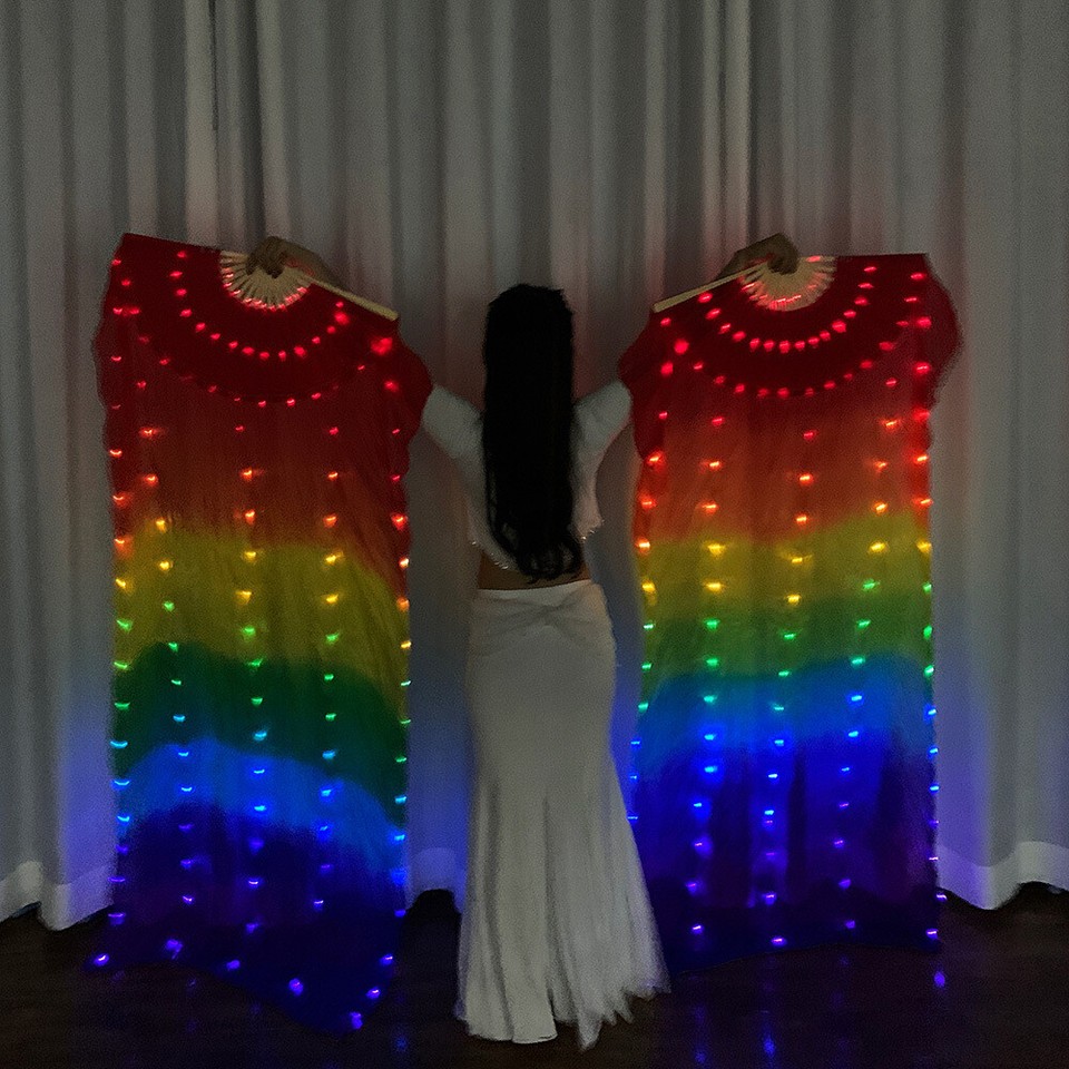 1Pair Belly Dance Led Fan Veil 1.8 Long Bamboo Fans Veil Silk Fan for ...