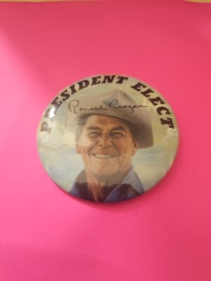 1980 Ronald Reagan President Elect Cowboy Hat Button With Facsimile ...