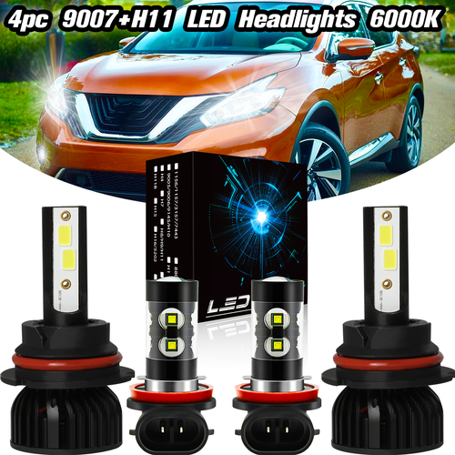 For Nissan Versa Note 2014-2019-4x Combo LED Headlight Kit Fog Light ...
