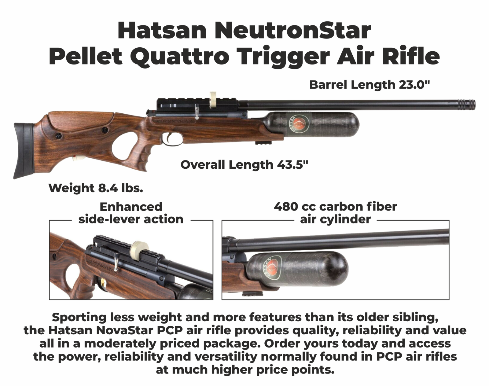Hatsan NeutronStar PCP Air Rifle with Pack of Pellets and Paper Targets ...