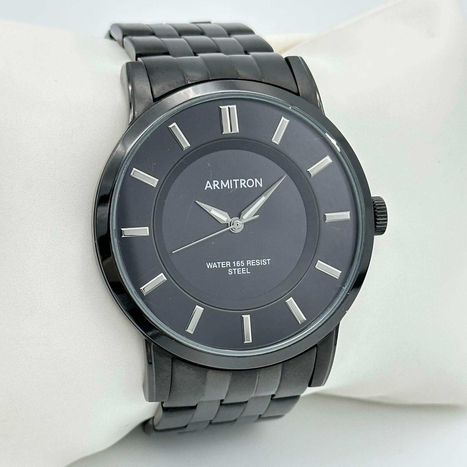 Armitron Steel Watch Men 42mm Black Round Dial 50M Stainless 20/4962 ...