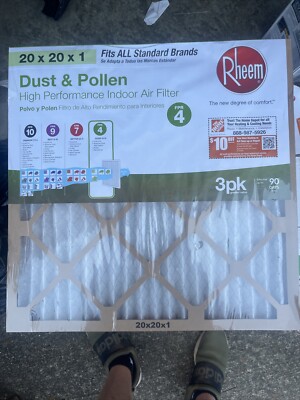 Rheem 20 x 20 x 1 Basic Household Pleated- FPR 4 Air Filter 4 (3-pack ...