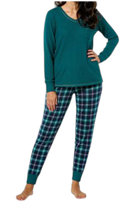 Comfort Code Women's 2-piece Ultra Rib Knit PJ Set Navy Plaid | eBay