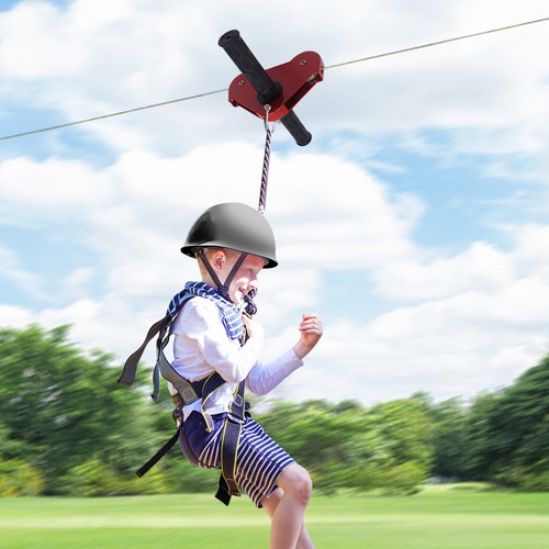 120Ft Zip Line Kit for Kids Adult Up to 330lb w/ Spring Brake, Trolley ...