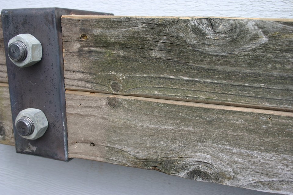 64" Reclaimed Rustic Floating Fireplace Mantle Shelf w/ Steel Wrap nuts ...