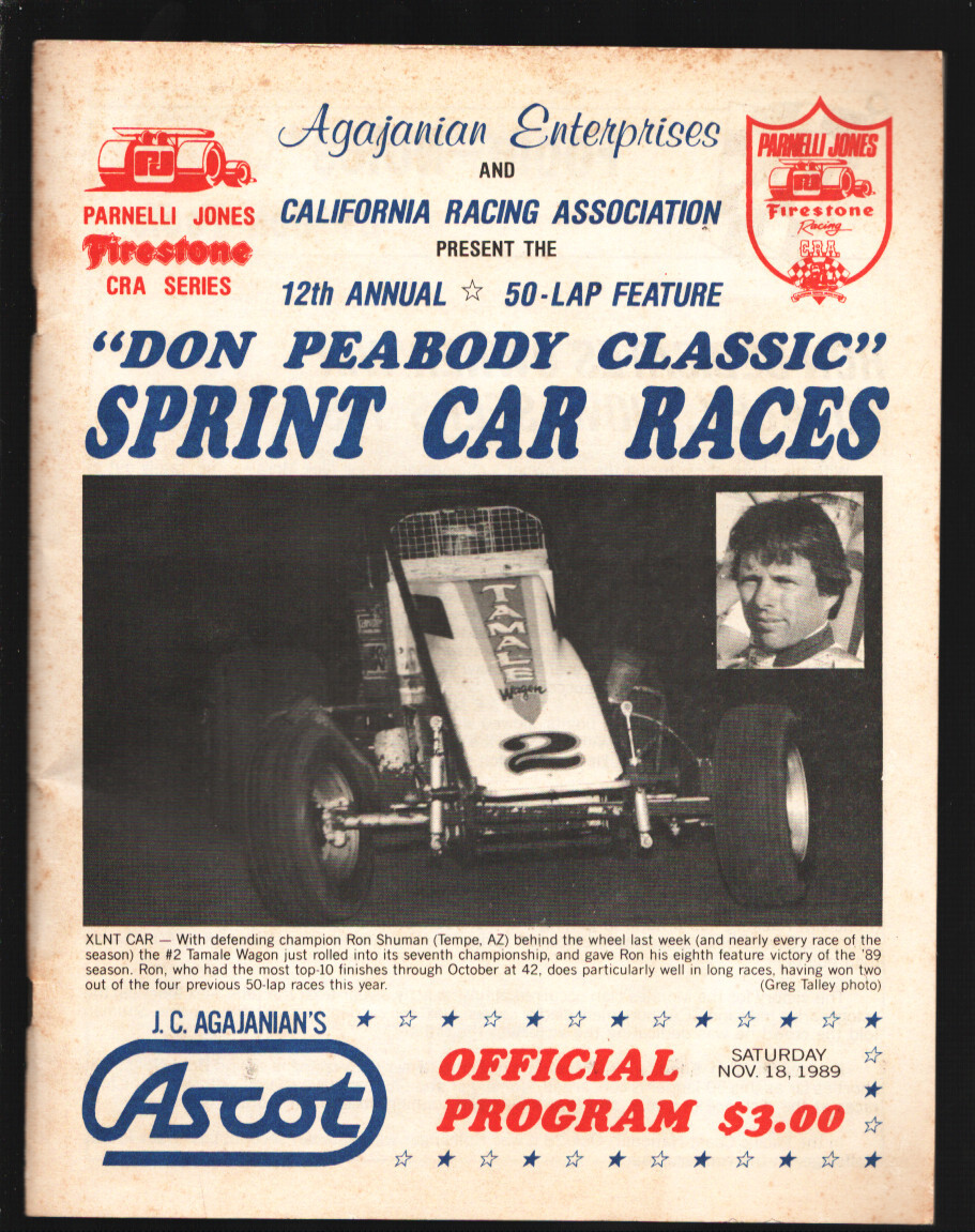 Sports Pub: Ascot Park Speedway CRA Sprint Car Race Program 11/18/1989 ...