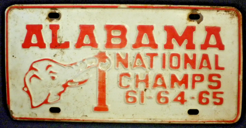 Original 1965 Alabama Crimson Tide Football National Champions Car Tag ...