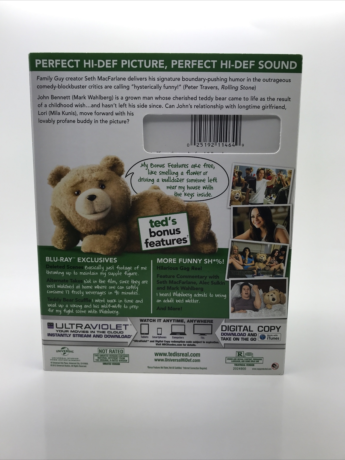 Ted (Blu-ray/DVD, 2012). Unrated. No Digital Code. Mark Wahlberg. Mila ...