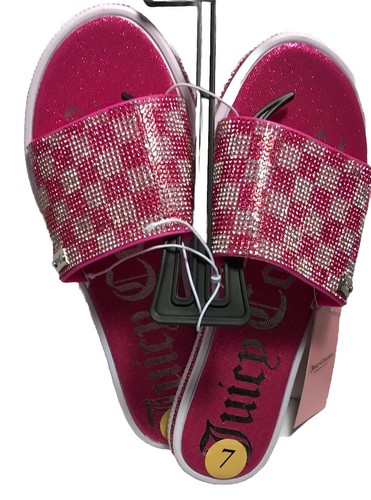 JUICY COUTURE SLIP ON SLIDES PINK CHECKERED Yummy Rhinestones WOMENS SZ ...