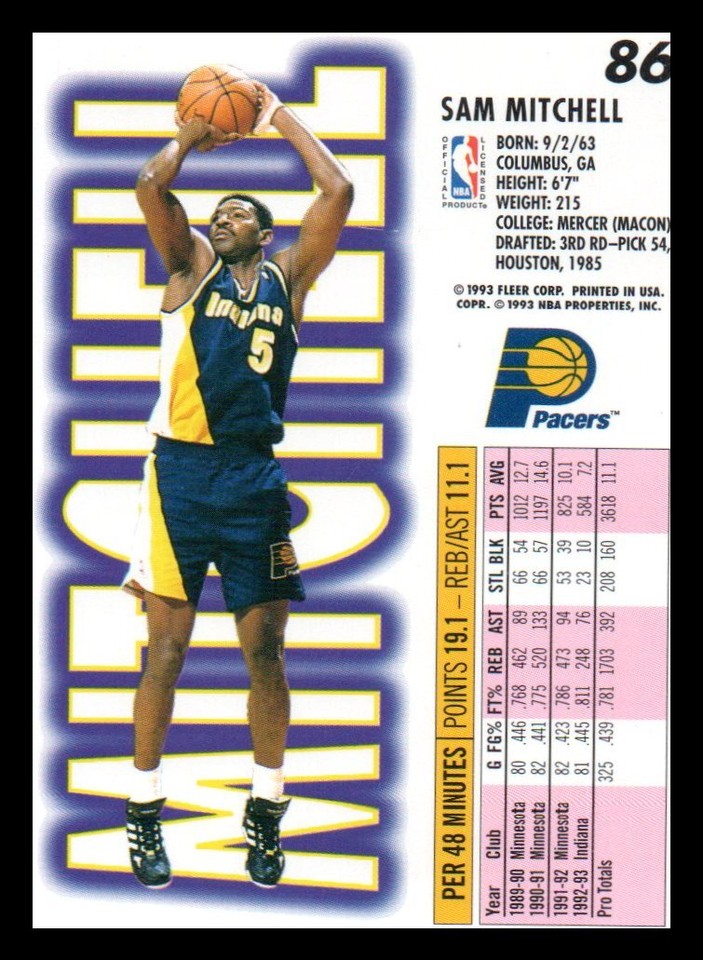 1993-94 Fleer #86 Sam Mitchell NBA Basketball Indiana Pacers | eBay