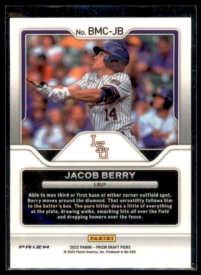 Jacob Berry 2022 Panini Prizm Big Man On Campus Silver #BMC-JB LSU ...