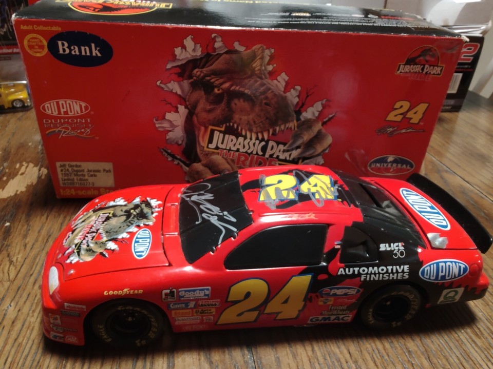 1997 Jeff Gordon, Ray Evernham Dual Signed #24 Jurassic Park 1:24 Bank ...