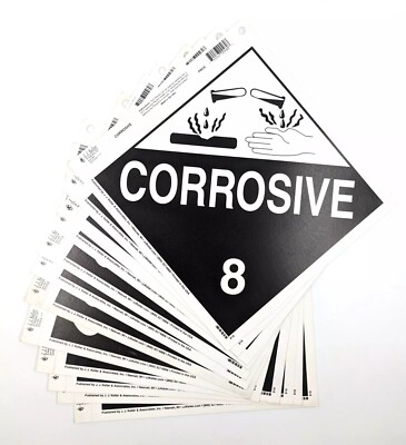 NOS! Twelve (12) Corrosive 8 DOT Hazmat 10 ¾” Placards Poly Coated ...