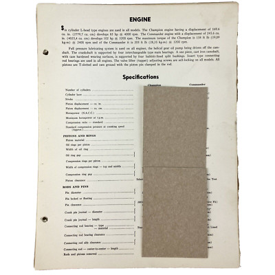 1950 Studebaker Manual Engine Specs Repair Maintenance Champion ...