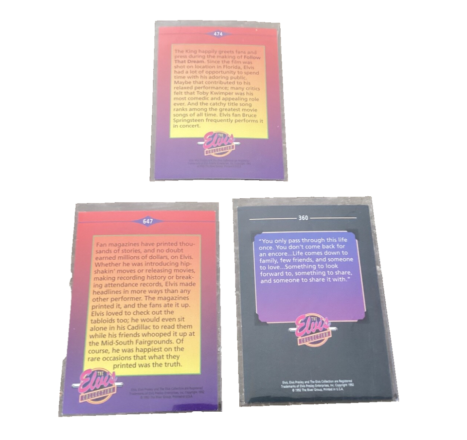 Three 1992 1993 THE ELVIS Collection Card - Elvis Presley #360 #474 ...