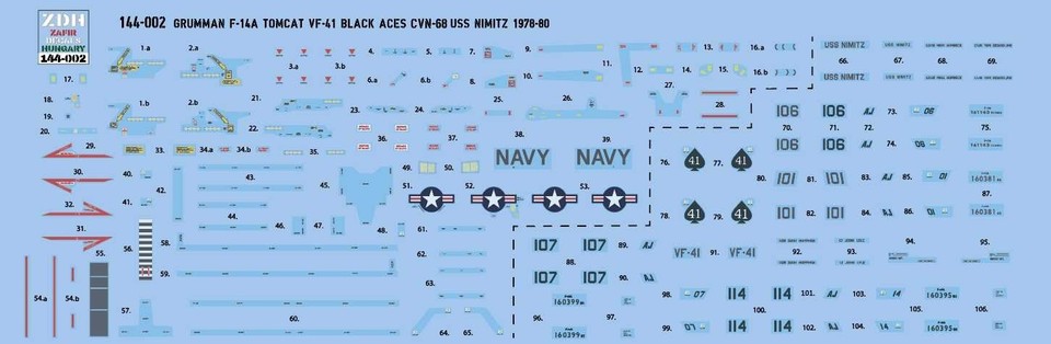1/144 ZDH decals 144-002 Grumman F-14A Tomcat VF-41 Black Aces USS ...