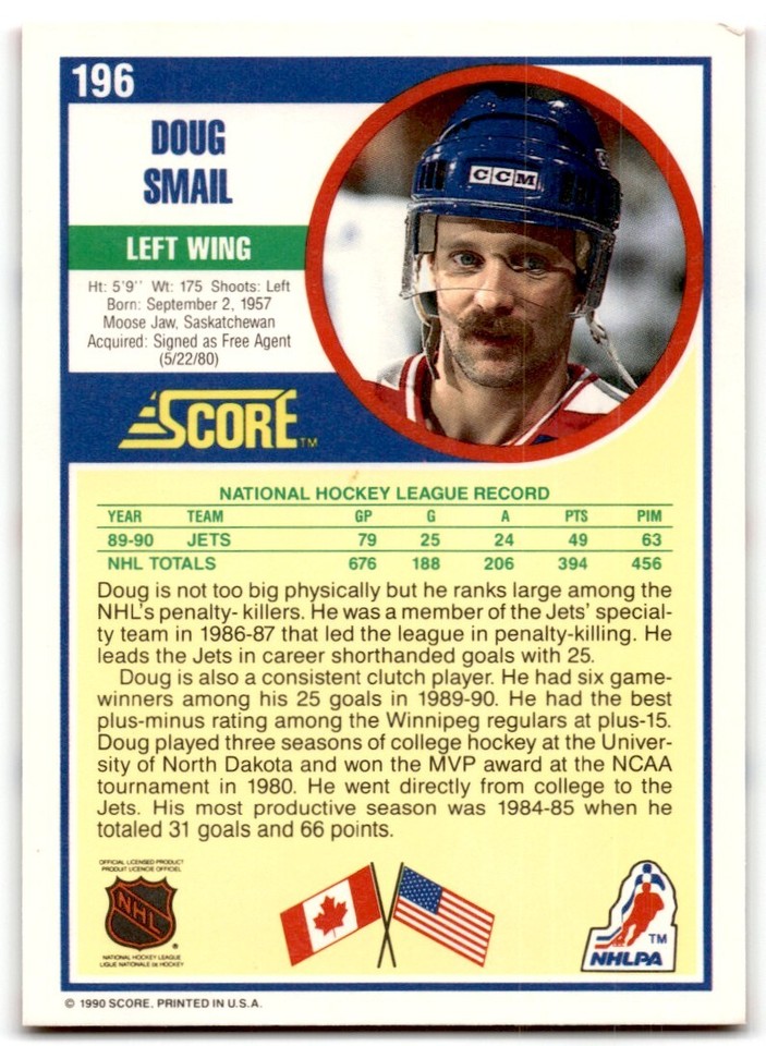 1990-91 Score Doug Smail Winnipeg Jets #196 | eBay