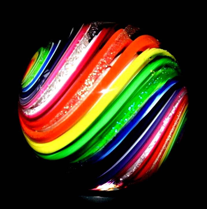EDDIE SEESE GLASS MARBLE/1.527"-DICHROIC RAINBOW-ROYAL,ORANGE,YELLOW ...
