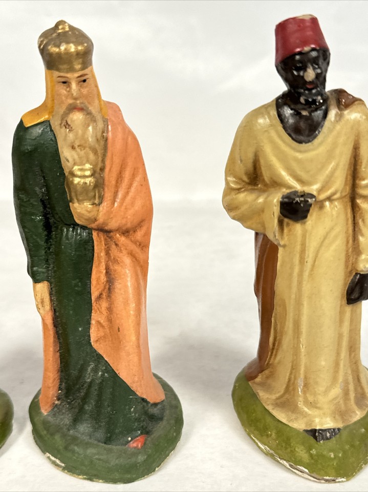 Antique German Putz Nativity 16pc Paper Mache Set Animal's Glass Eyes ...