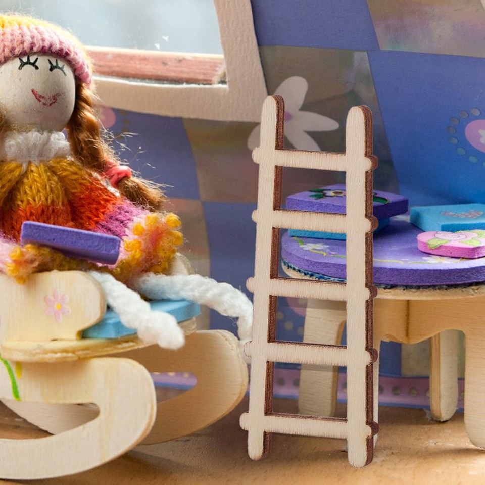 10 Pcs Miniature Wooden Step Ladder Doll House Garden Decorative Model ...