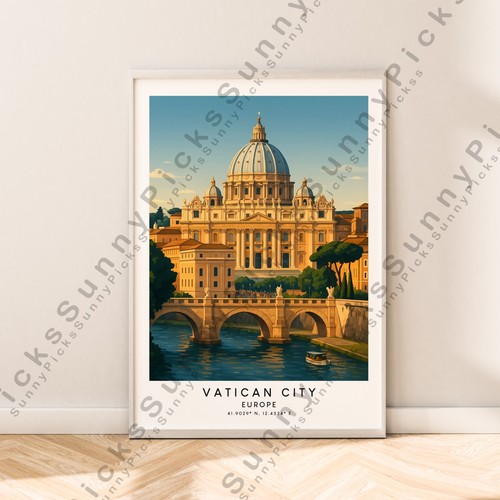 Vatican City illustration Poster Wall Decor Travel Print Artwork Gift ...