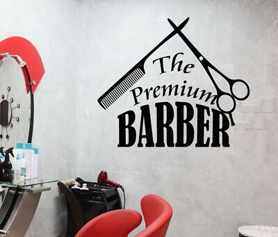 Vinyl Wall Decal Premium Barber Shop Tools Hair Salon Beauty Stickers ...