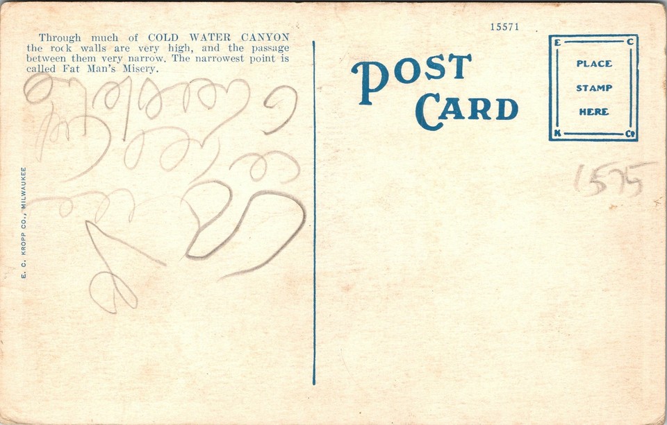 Wisonsin Dells WI Fat Man's Misery Cold Water Canyon Postcard used 1915 ...