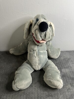 Vintage 1981 Wrinkles Gray Dog Hand Puppet Plush Stuffed Toy Ganzbros ...