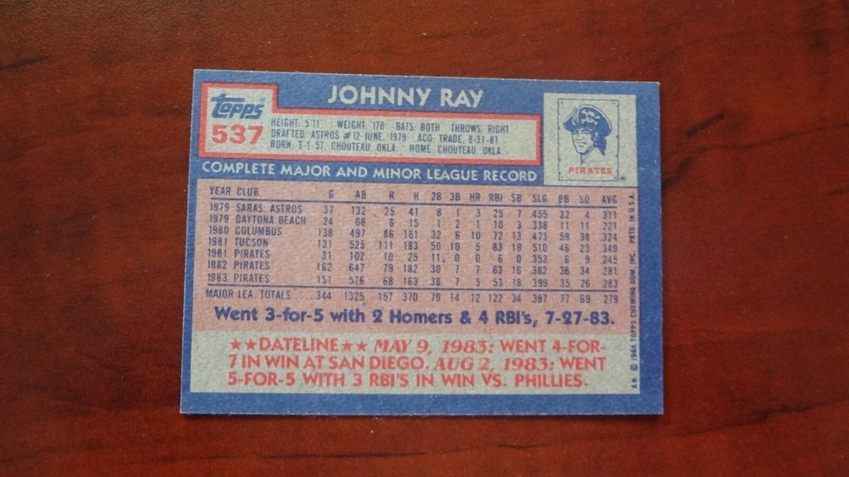 1984 TOPPS # 537 JOHNNY RAY BASEBALL CARD | eBay