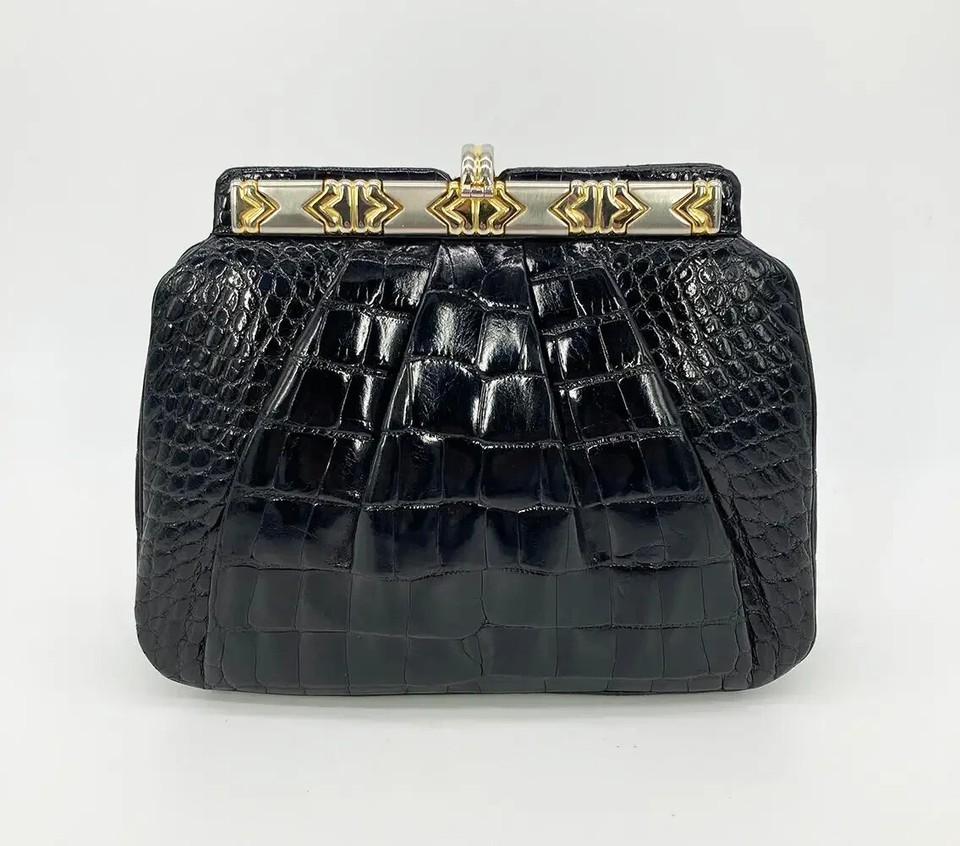 Judith Leiber Black Alligator Matte Hardware Clutch | eBay