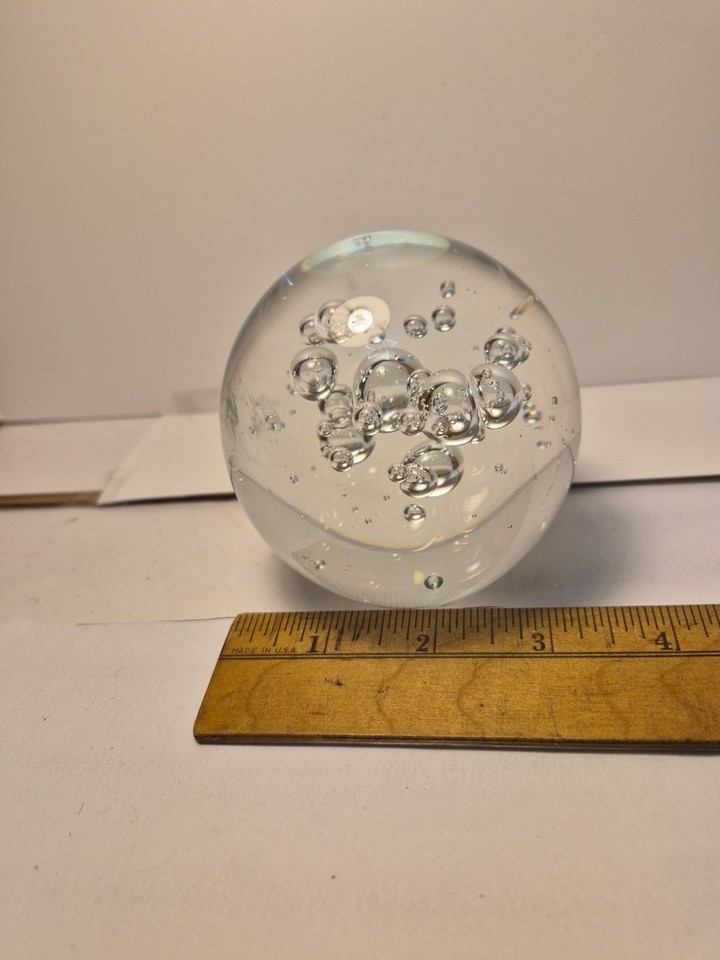Clear Art Glass Round Ball Sphere Controlled Bubbles Paperweight 4 Inch ...