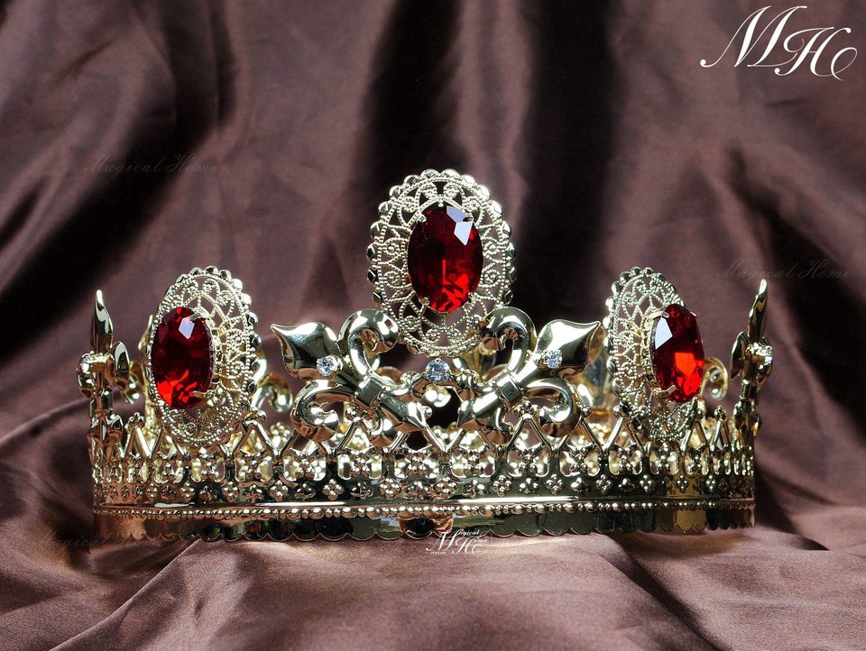 Simulated Red Ruby Crystal Full Crowns Bridal Gold Tiaras Headband ...