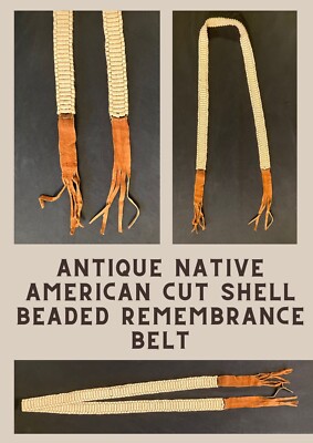 RARE NATIVE AMERICAN ANTIQUE WHITE CUT SHELL BEADED WAMPUM BELT ...