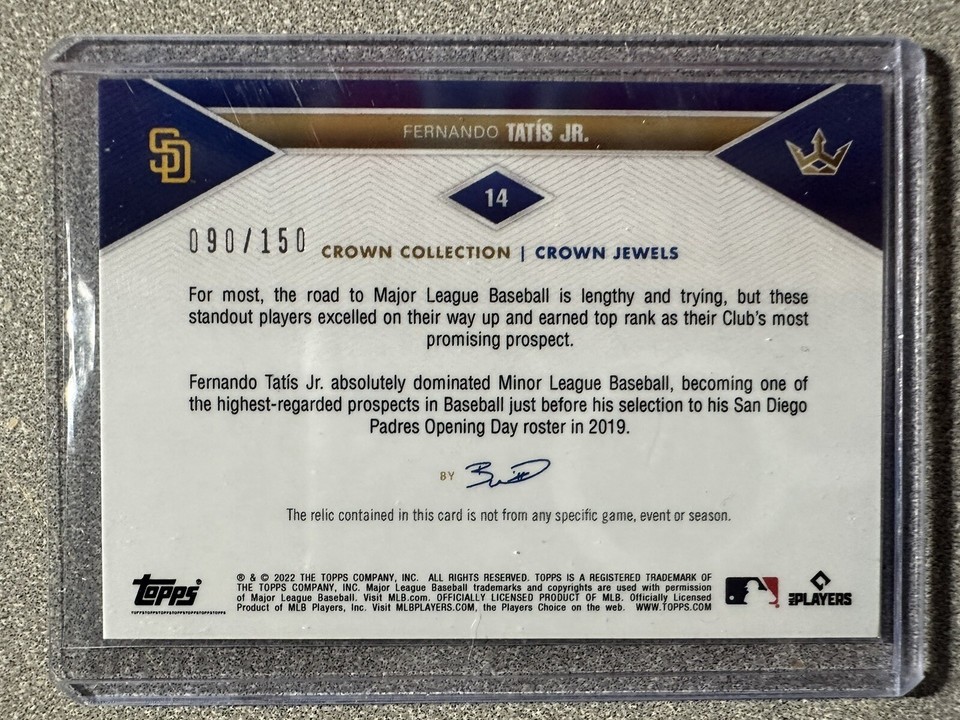 2022 Topps X Bobby Witt Jr Crown Collection Fernando Tatis Jr. Relic 90 ...